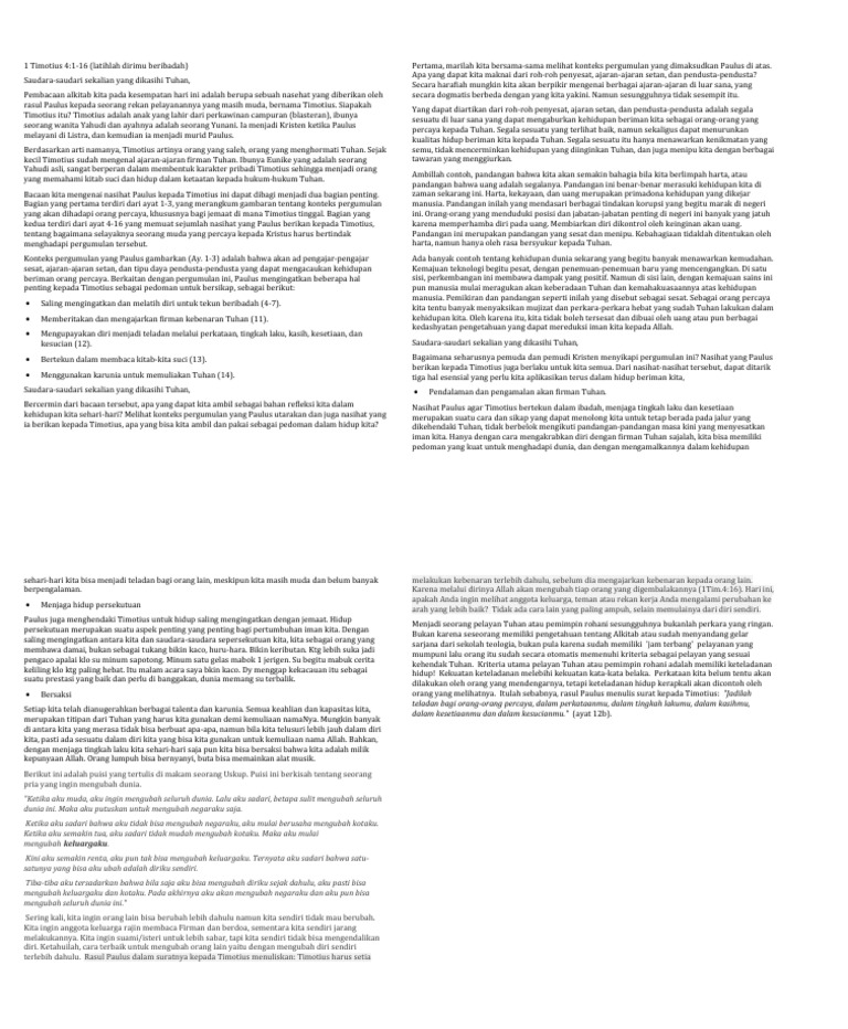 Nasihat Paulus untuk Timotius 4:1-16 | PDF