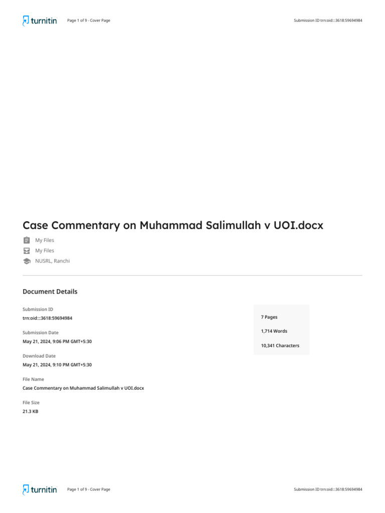 Case Commentary: Salimullah v UOI | PDF | Rohingya People | Treaty