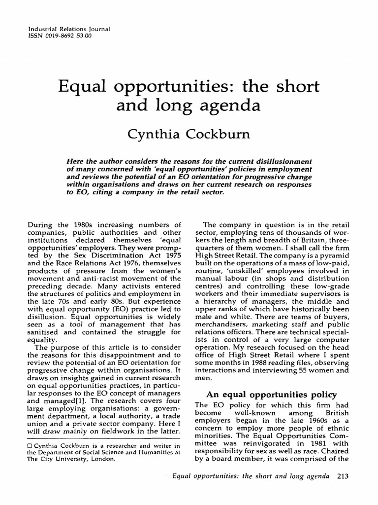 Industrial Relations Journal - September 1989 - Cockburn - Equal ... Industrial Relations Journal - September 1989 - Cockburn - Equal ...