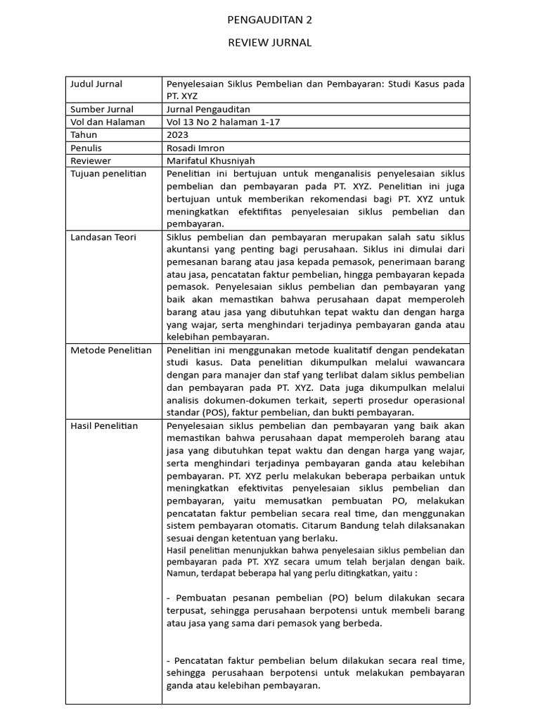 SIKLUS PMEBELIAN-Marifatul Khusniyah-PENGAUDITAN 2docx | PDF