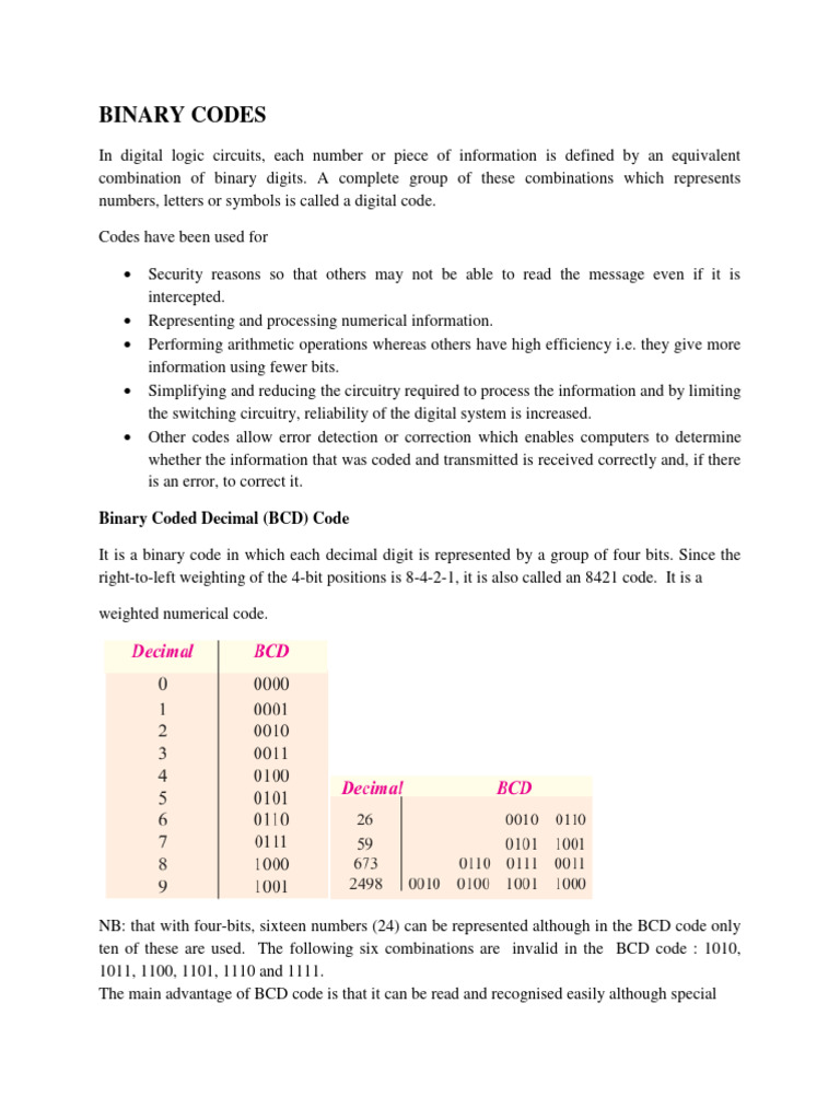 Binary Codes | PDF | Binary Coded Decimal | Ascii Binary Codes | PDF | Binary Coded Decimal | Ascii