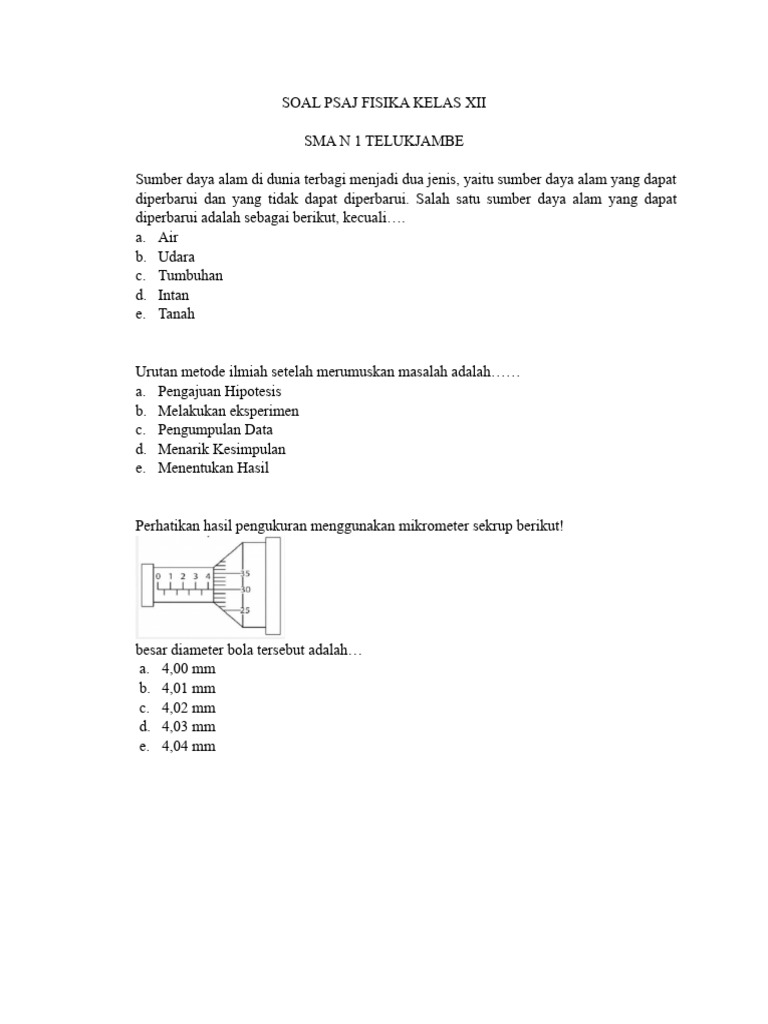Soal Psaj Fisika Kelas Xii | PDF