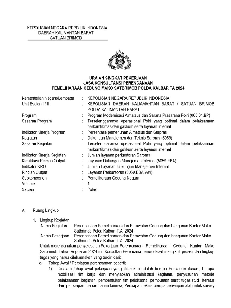 Uraian Singkat Pekerjaan Harwat Gedung Makosat | PDF