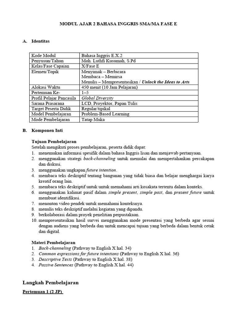 UNIT 2 - MODUL AJAR Pathway To English SMA GRADE X | PDF