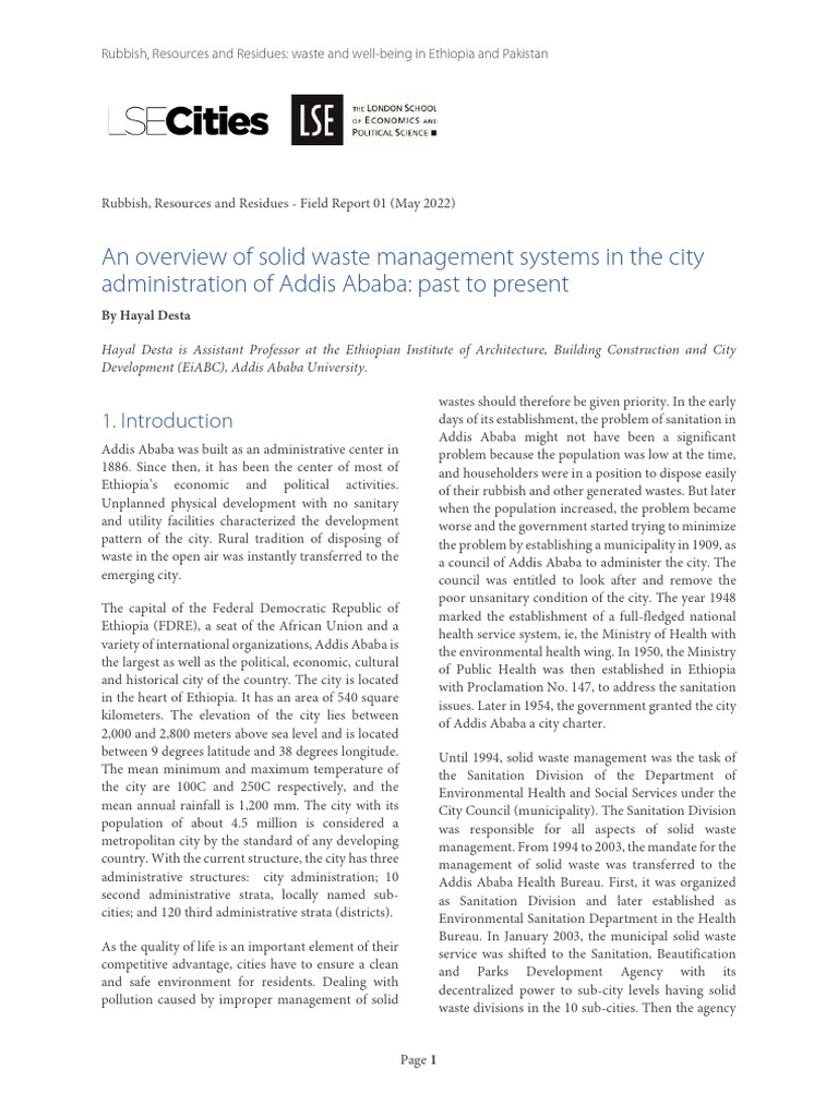 RRR Field Report 01 Addis Ababa | PDF | Waste Management | Recycling