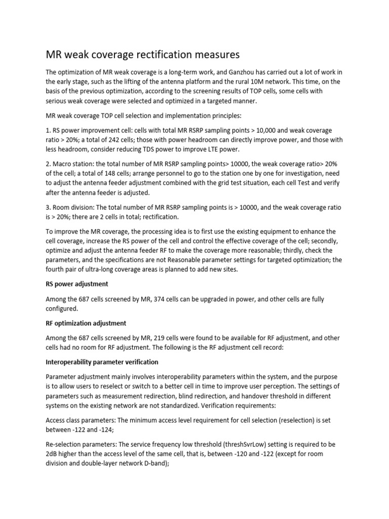MR Weak Coverage Rectification Measures | PDF | Program Optimization | Computing
