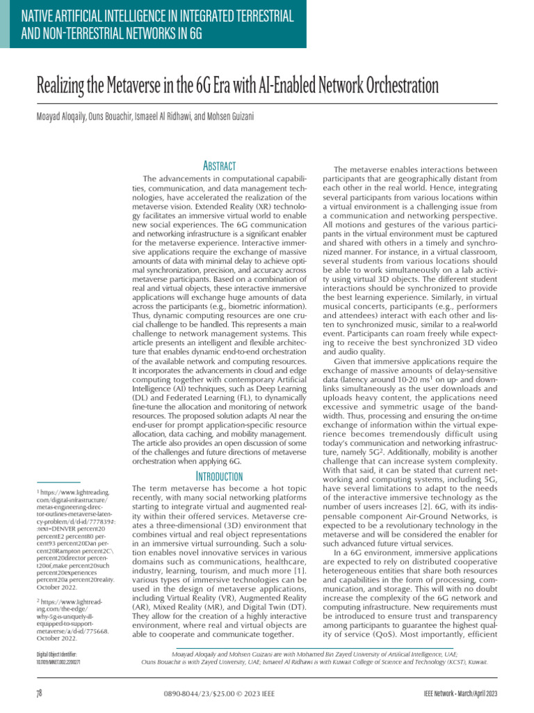 Realizing The Metaverse in The 6G Era With AI-Enabled Network Orchestration | PDF | Cloud ...