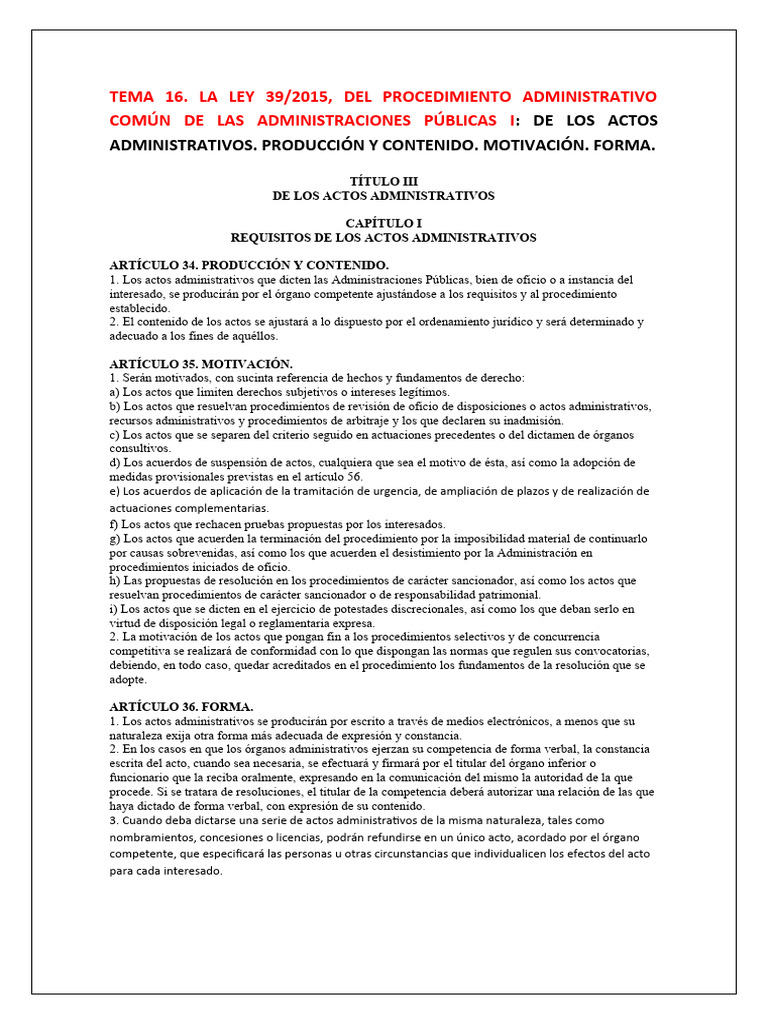 Tema 16 de Los Actos Administrativos. Producción y Contenido. Motivación. Forma. | Descargar ...