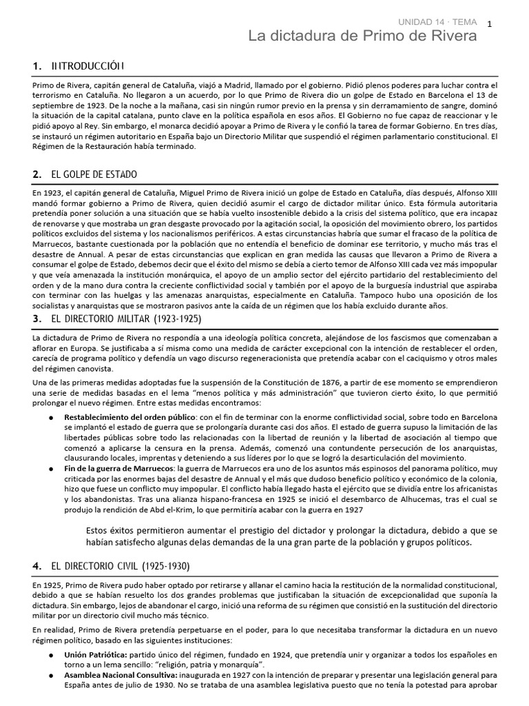 HE 14 Primo de Rivera | PDF | España | Ciencias Políticas