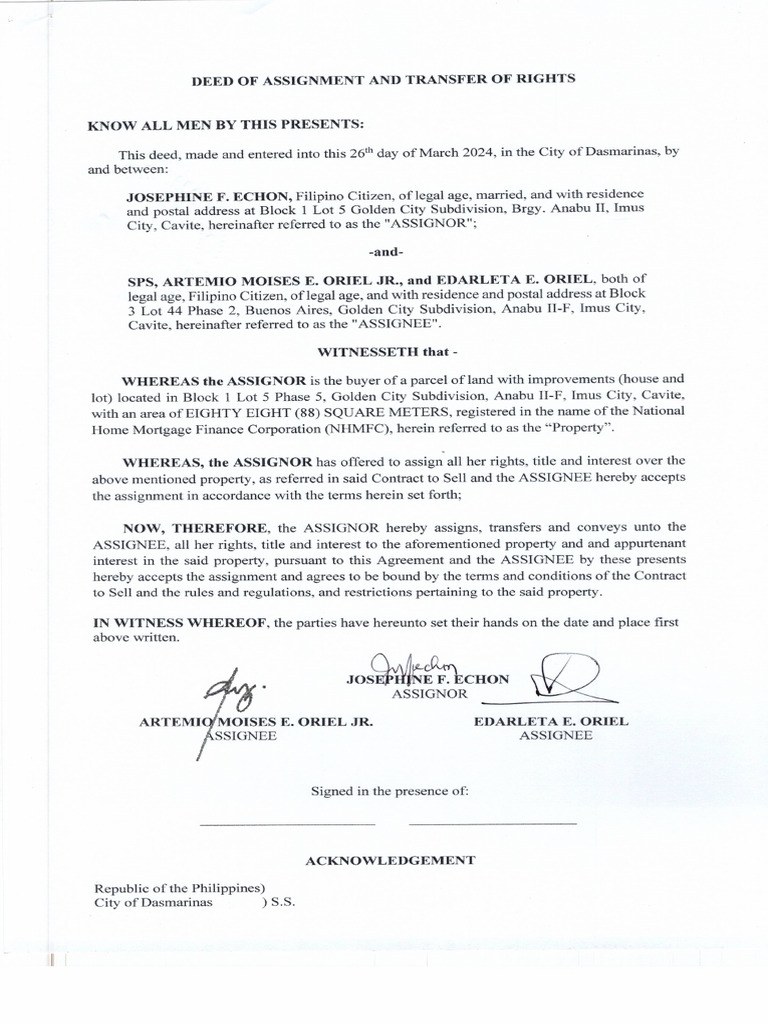 Deed-of-Assignment-and-Transfer-of-Rights | PDF