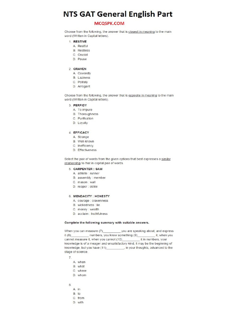 NTS GAT General Past Papers 2 1 | PDF