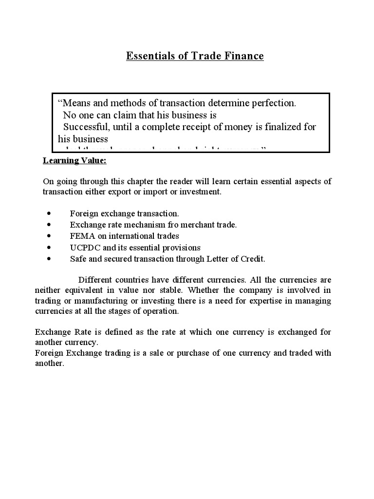 6-Essentials of Trade Finance | Letter Of Credit | Exchange Rate
