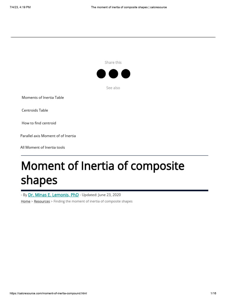 The Moment of Inertia of Composite Shapes - Calcresource | PDF | Area | Rotation