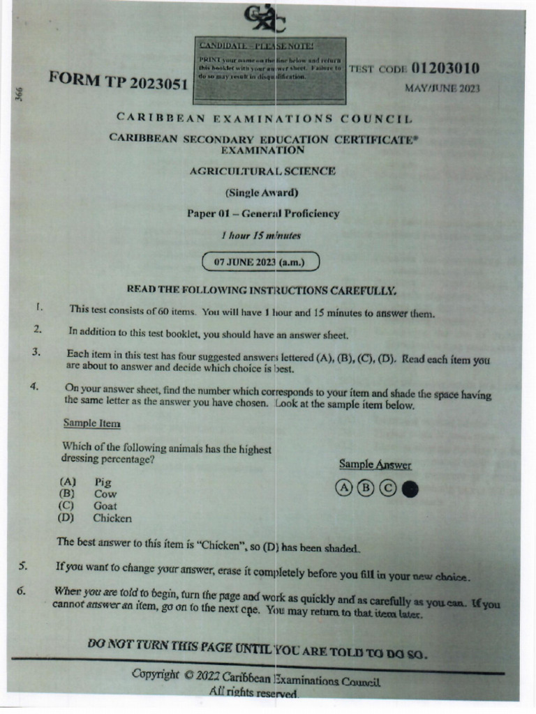 Multiple Choice Paper 2023 | PDF