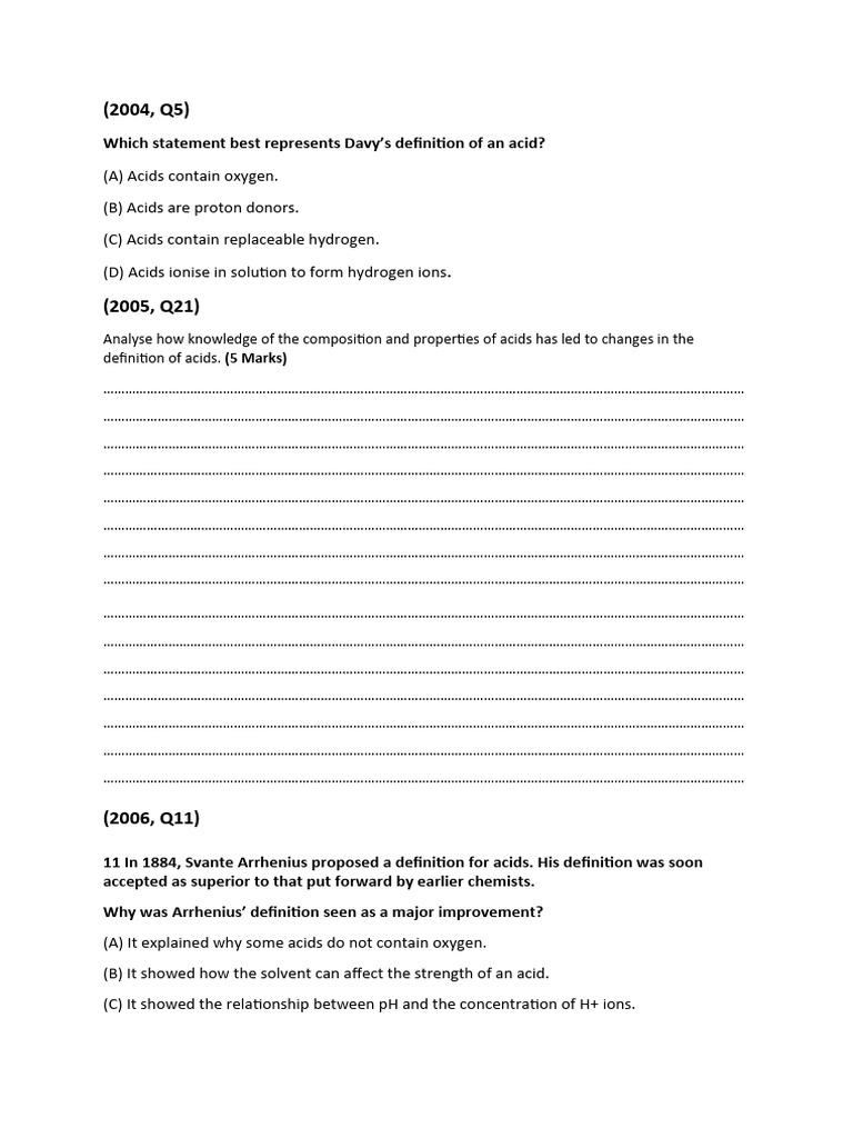 Acid and bases HSC questions | Download Free PDF | Acid | Branches Of ...