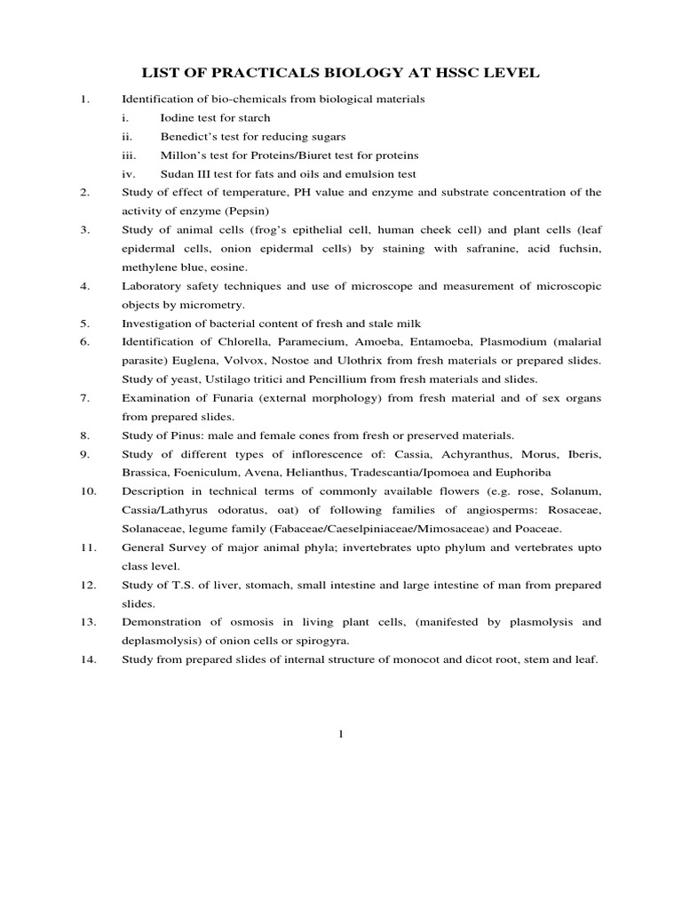 Biology Composite Practical List and Model Paper HSSC | PDF | Skeletal ...
