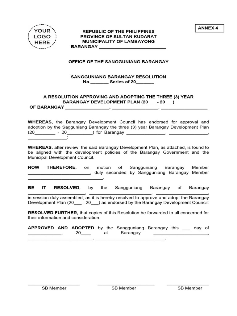 Adoption and Approval of The BDP Suggested SB Resolution Template | PDF ...