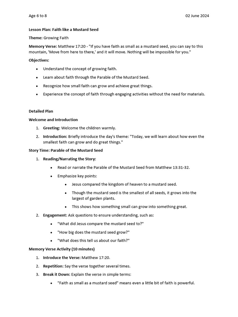 Age 6 to 8 Lesson Plan 2 June 2024 | PDF | Gospel Of Matthew | Religious Belief And Doctrine