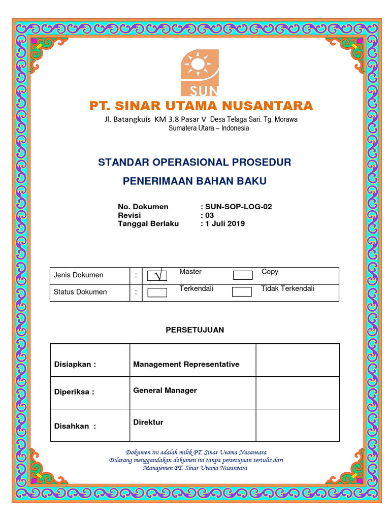 SOP Penerimaan Bahan Baku | PDF