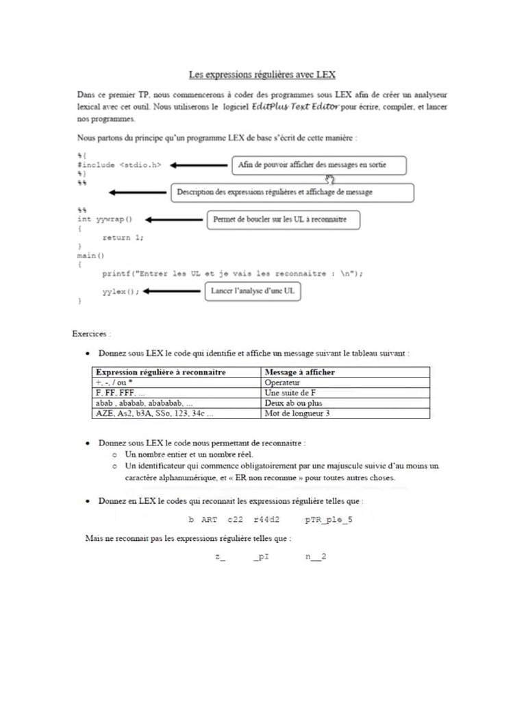 TP1 - Analyse Lexicale | PDF