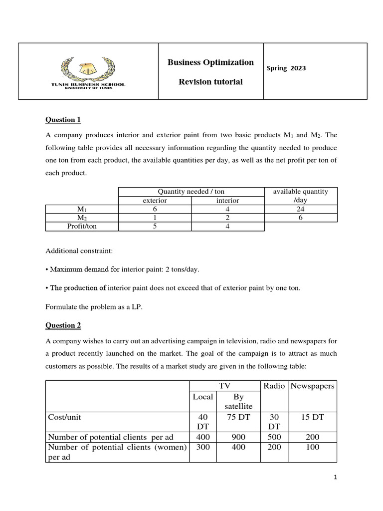 Business Optimization LP Formulations | PDF | Advertising | Linear Programming