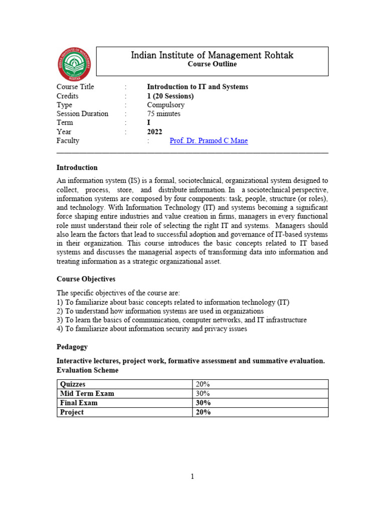 Introduction to IT & Systems Course | PDF | Information System ...