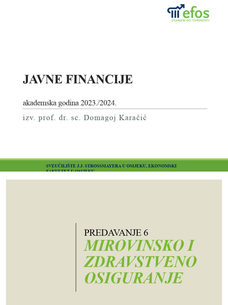Poglavlje 6 - MIROVINSKO I ZDRAVSTVENO OSIGURANJE - 2023 2024 | PDF