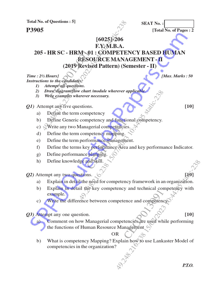 Postgraduate PG - Mba - Semester 2 - 2023 - May - Competency Based Human Resource Management ...