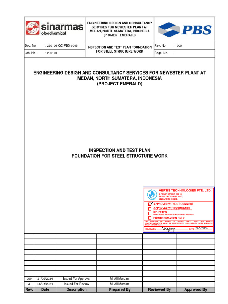 Itp Foundation For Steel Structure Emerald Project - Approved | PDF | Concrete | Building Materials