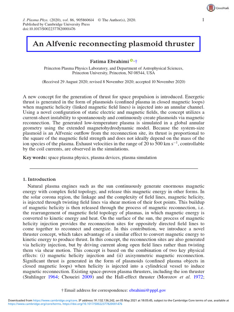 Alfvenic Plasmoid Thruster Concept | PDF | Spacecraft Propulsion ...