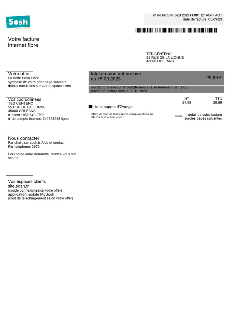 France Sosh Utility Bill Word and PDF Template | PDF