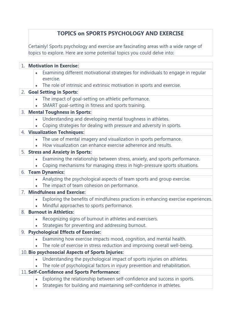 Topics On Sports Psychology and Exercise | PDF | Motivational | Motivation