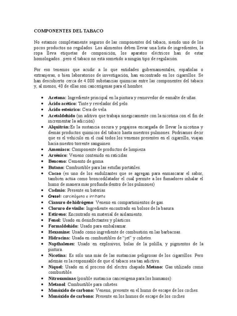 Componentes Del Tabaco | PDF | Fumar tabaco | Adicción