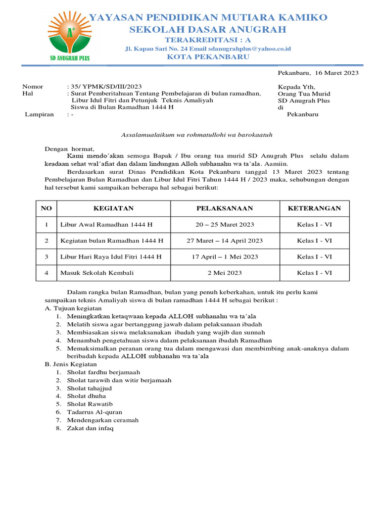 Pemberitahuan Kegiatan Ramadhan | PDF