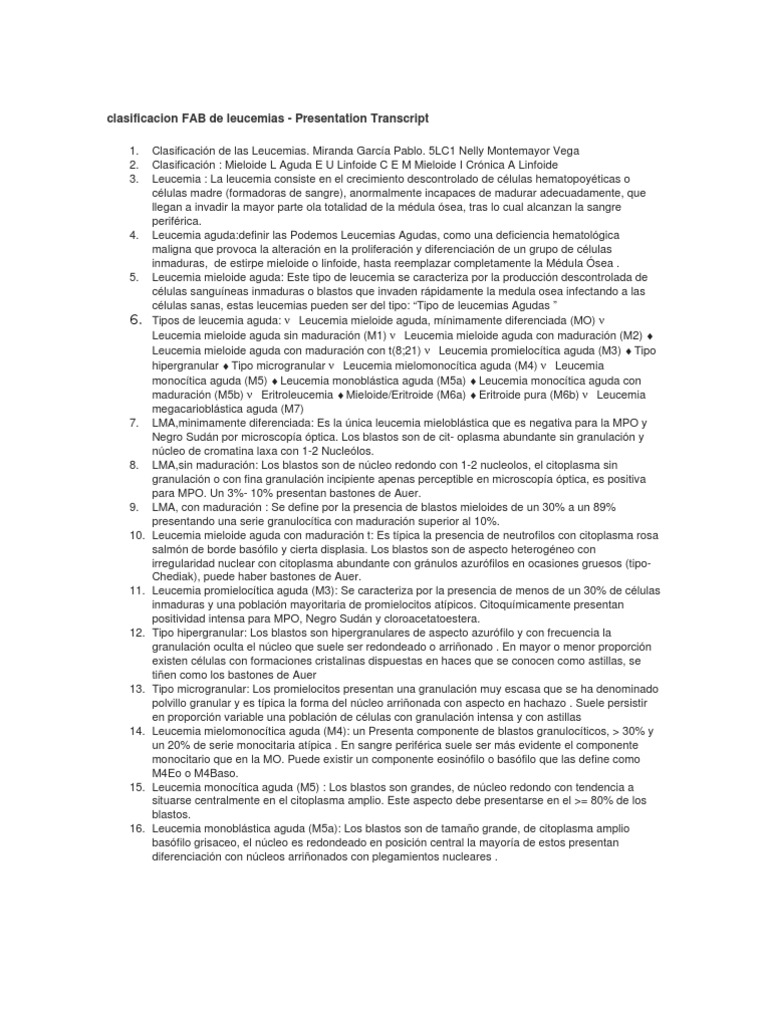 Clasificacion FAB de Leucemias | PDF | Leucemia | Sangre