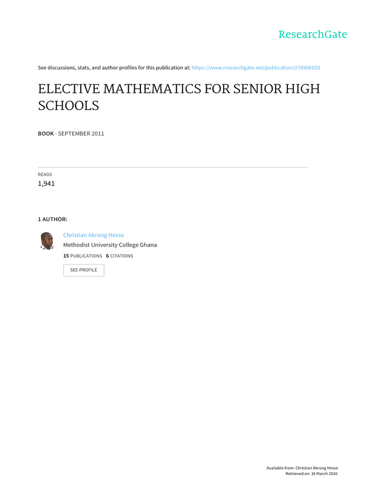 Elective Mathematics For Senior High SCH | PDF | Set (Mathematics ...