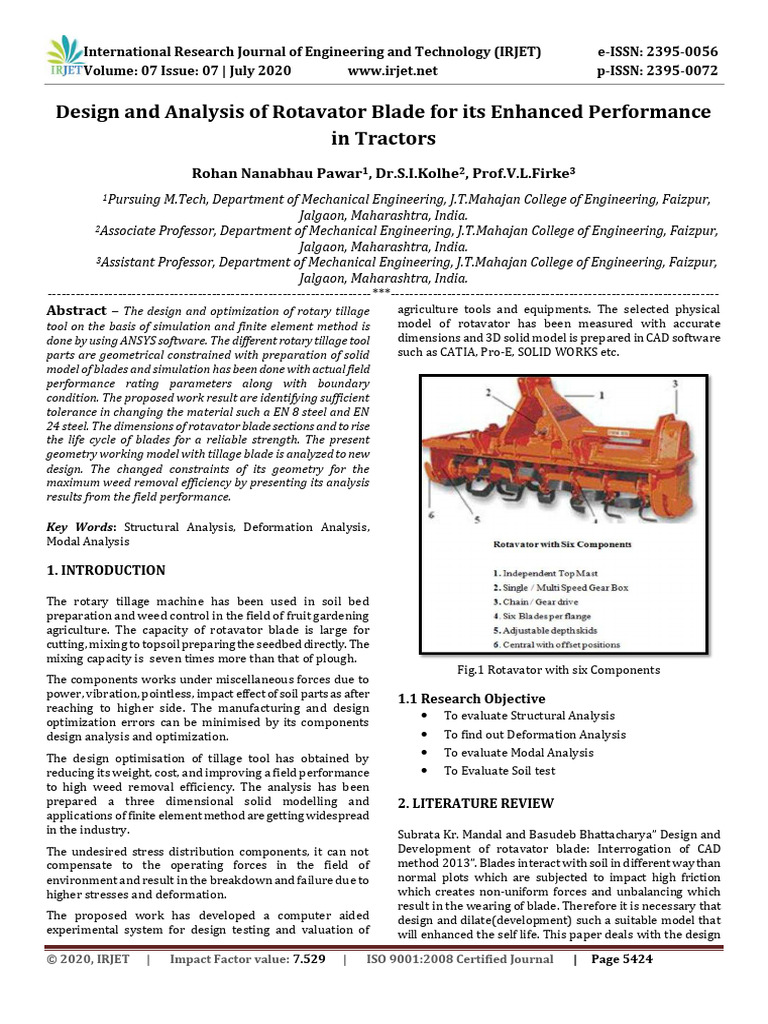 IRJET Design and Analysis of Rotavator B | PDF | Stress (Mechanics ...