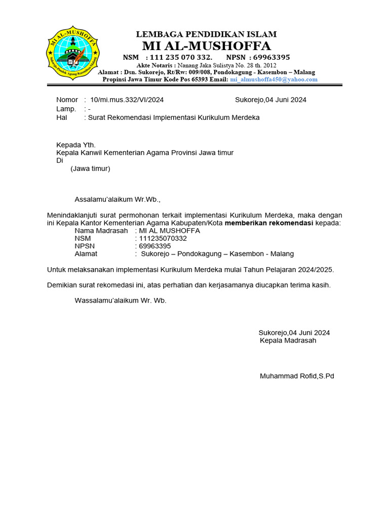Surat - Rekomendasi IKM | PDF