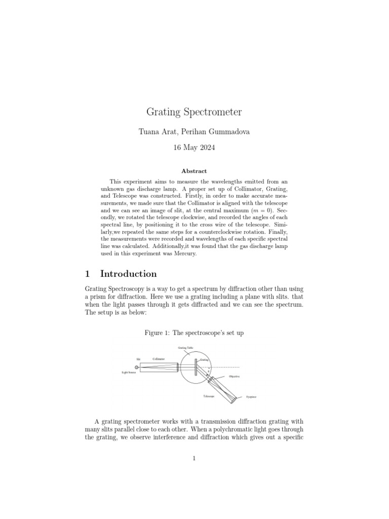 222 Grating Spectrometer | PDF | Diffraction | Spectrometer