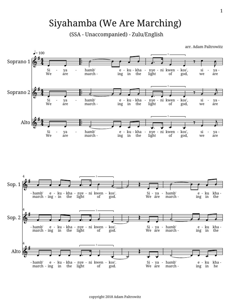 Siyahamba We Are Marching 2 | Download Free PDF | Christian Songs