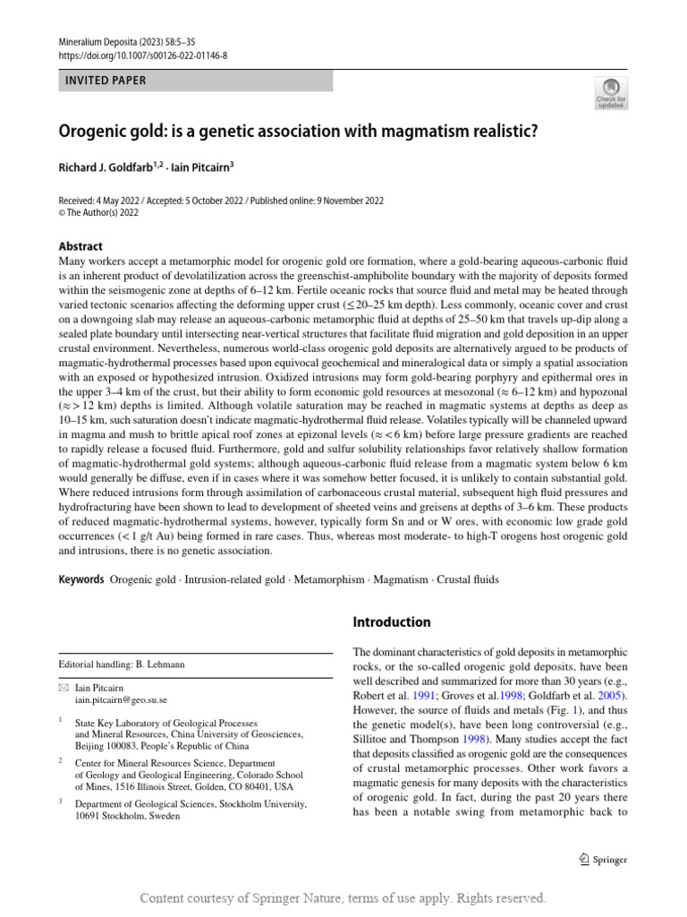 Orogenic Gold: Metamorphic vs. Magmatic | PDF | Magma | Geology
