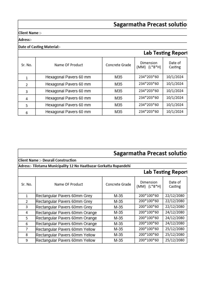 Pavers test Report Formate | Download Free PDF | Concrete | Masonry