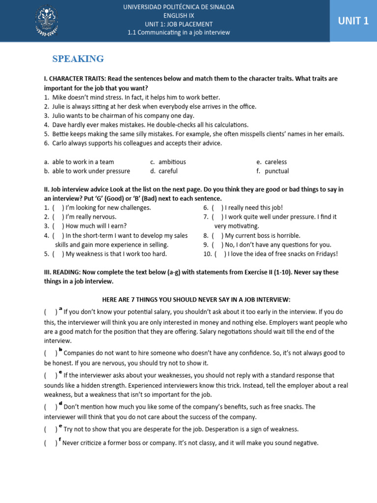 Job Interview Tips and Character Traits | PDF | Job Interview