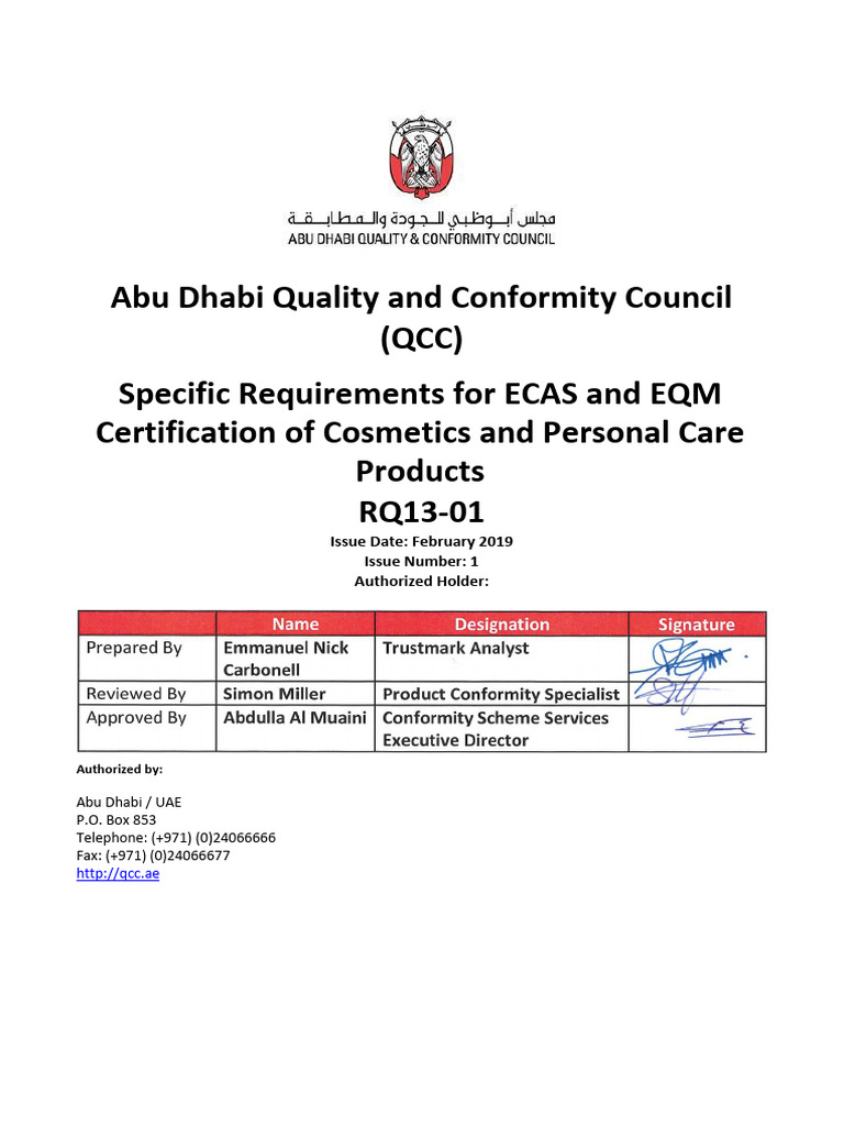 Emirates Quality Mark for Cosmetics | PDF | Certification | United Arab ...