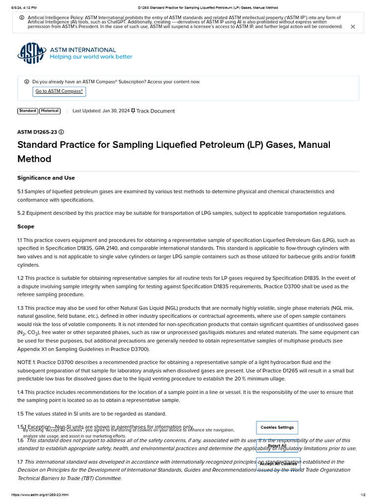 D1265 Standard Practice For Sampling Liquefied Petroleum (LP) Gases, Manual Method | PDF ...