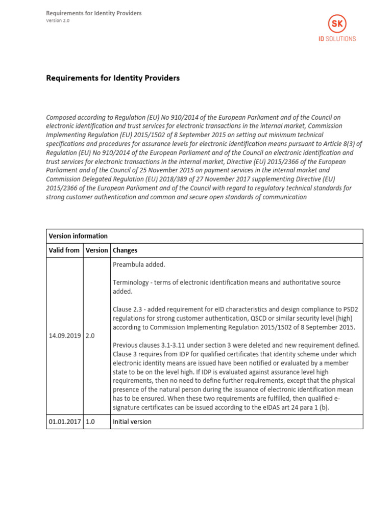 Identity Provider Requirements v2.0 | PDF | Identity Document ...