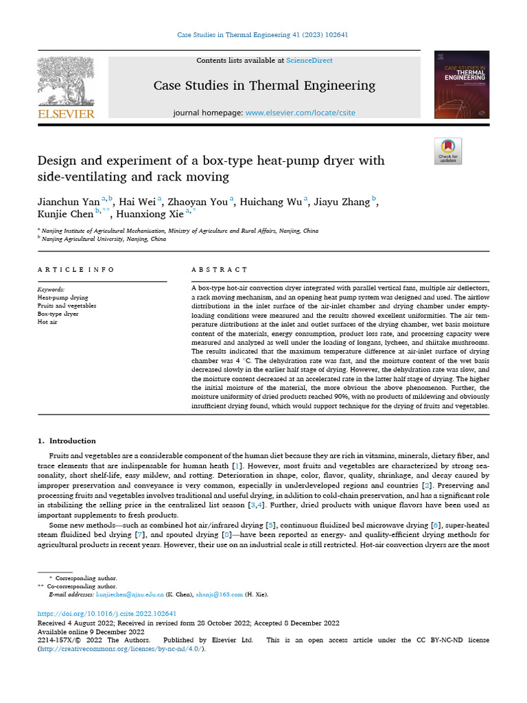 Design and Experiment of A Box-Type Heat-Pump Dryer With Side-Ventilating and Rack Moving | PDF ...