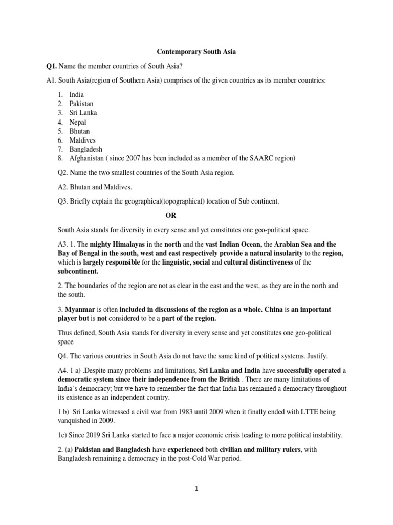 Overview of South Asia's Countries and Politics | PDF | South Asia ...