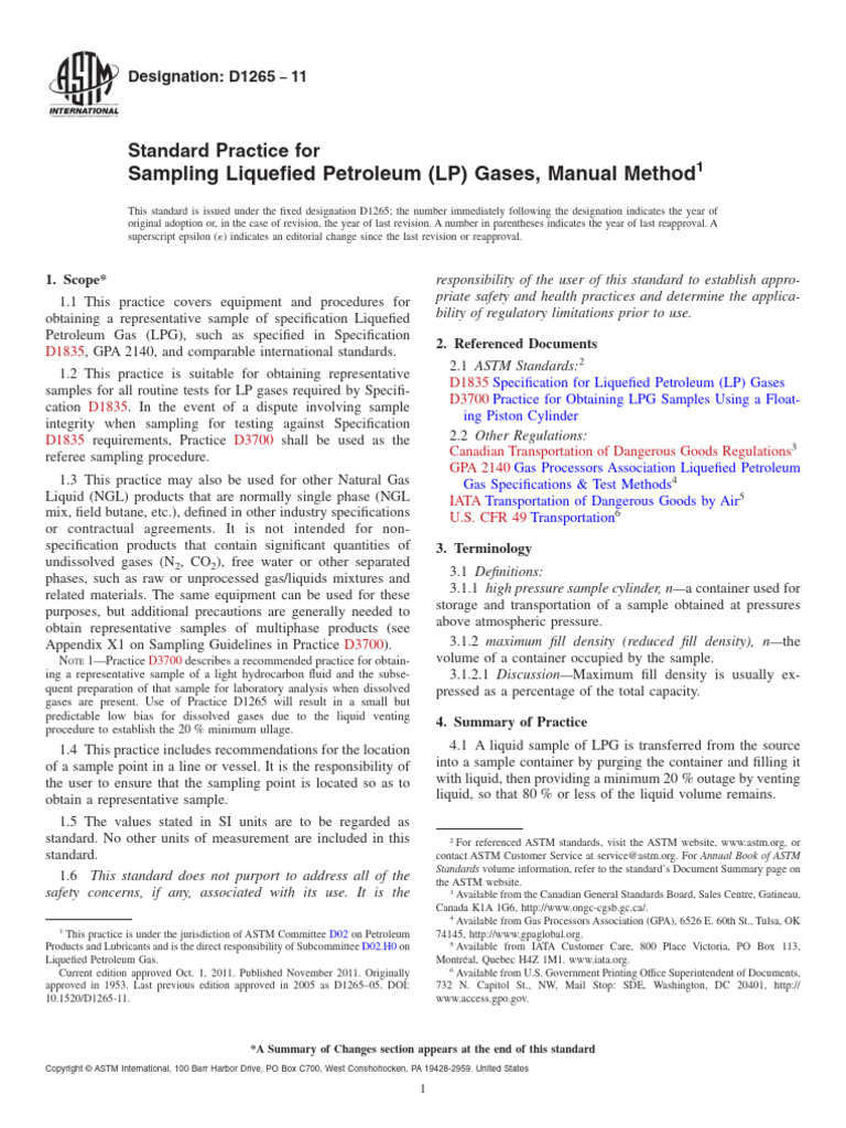 Sampling Liquefied Petroleum (LP) Gases, Manual Method: Standard Practice For | Download Free ...