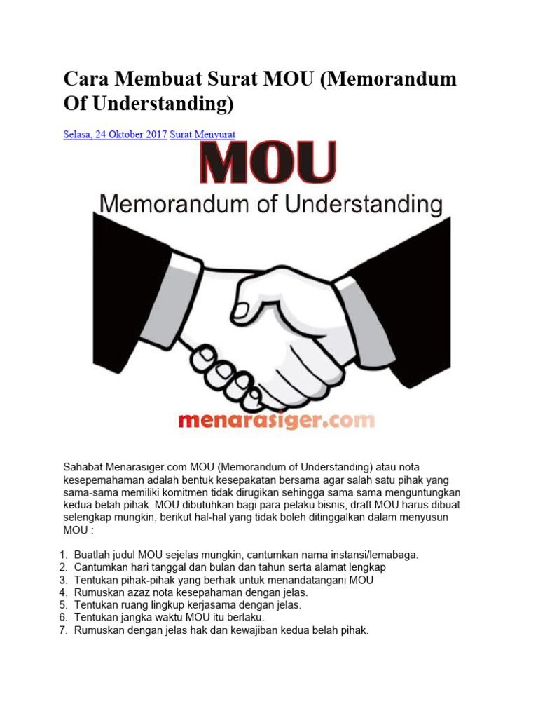 Cara Membuat Surat MOU | PDF | Pengelolaan Keuangan & Uang